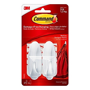 Command Medium Designer Hooks, White, 2-Hooks, Organize & Decorate Damage-Free