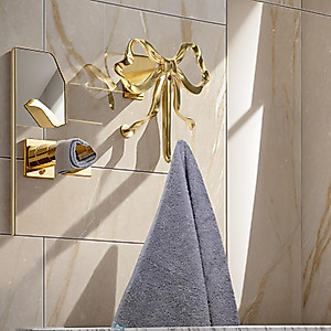 Bow Hook for Wall Decorative Bowknot Hook Gold Coat Hooks Wall Peg Hook Bow Hanging Hook Towel Hook Brass Bow Hook for Home (3.62X3.54X0.79in,Gold)