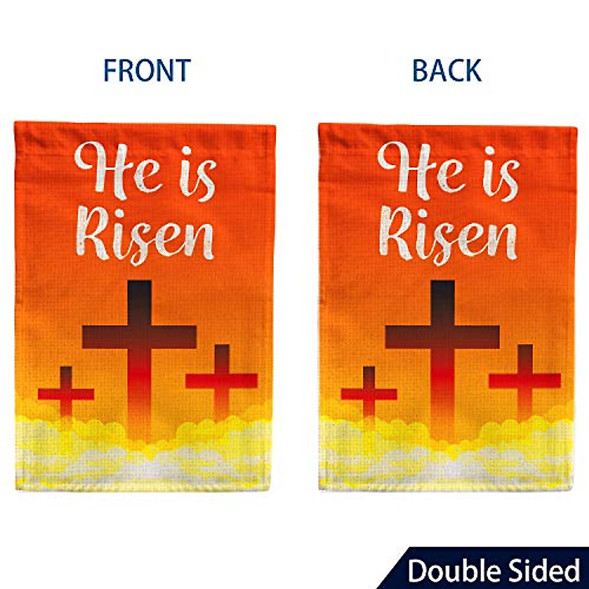 PAMBO He is Risen Religious Easter Garden Flags Burlap Vertical Double Sided, Cross Yard Outside Decoration 12x18 Inch