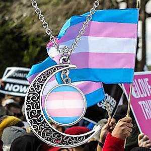 UJIMS Gay & Lesbian Pride Gifts LGBTQ Crescent Moon Charm Pendant Necklace Rainbow Pride Jewelry for Transgender Pansexual Asexual (Transgender Necklace)