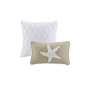 Harbor House Cotton Comforter Set-Coastal Oceanic Sealife Design All Season Down Alternative Bedding with Matching Shams, Bedskirt, Queen(92"x96"), Coastline, Coral Khaki, 6 Piece