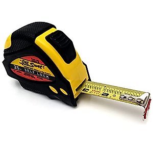 Jet Swet 25-FT Tape Measure Inches & Feet | 1/8" Fractions Marked 1/32" Precision | Auto-Lock Pull to Stay, Magnetic Tip, Retraction Brake, Pro-Grade Heavy Duty, Durable Rubber, Stud Mark Every 16"