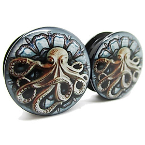 Pierced Republic Kraken Octopus Ear Plugs - Acrylic Screw-On - 10 Sizes *Pair* (0 Gauge (8mm))
