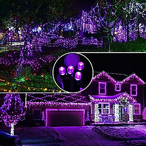 YAKEXI Christmas Solar String Lights Purple 72ft 200 LED 8 Modes Outdoor Solar Powered String Lights Waterproof Solar Fairy Lights for Tree Garden Fence Balcony,Outdoor Christmas Decoration Lights