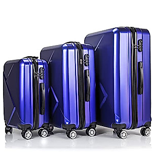 Tiktun Luggage Sets,PC+ABS Hardshell Lightweight Durable Spinner Wheels Suitcase, Blue, 3-Piece (20"/24"/28")