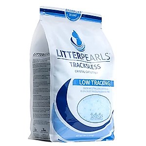 Litter Pearls Tracksless Unscented Non-Clumping Crystal Cat Litter with Odorbond, 7 lb, White, Clear and Blue Crystals