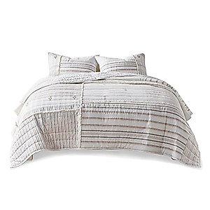 INK+IVY Salar Cotton Quilt Set - Stripe Patchwork Design with Fringe Trim Accent, Prewashed Coverlet, All Season, Breathable and Lightweight Cover, Cozy Summer Blanket, King/Cal King Natural 3 Piece