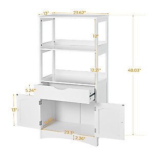 Sideboard Storage Cabinet with 2 Open Shelves, 1 Drawer and 1 Cupboard Kitchen Pantry Storage Cabinet with Microwave Space Freestanding Floor Bathroom Cabinet, Bookshelf,Display Unit for Home, White