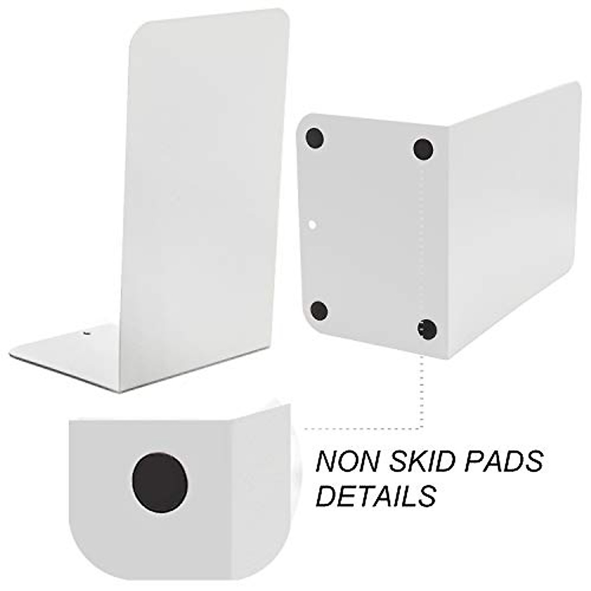 VONDERSO Metal Bookends White, 2 Pairs Metal Bookends Heavy Duty for Shelves Decor Home Office, Unique White Bookends Supports Anti-Slip for Kids Girls