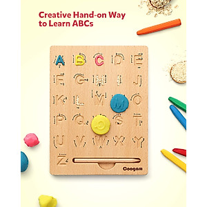 Coogam Wooden Letters Practicing Board, Double-Sided Alphabet Tracing Tool Learning to Write ABC Educational Toy Game Fine Motor Montessori Gift for Preschool 3 4 5 Years Old Kids