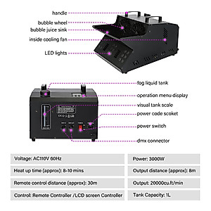 TC-Home 3 IN 1 Stage Fog Bubble Machine with 18 RGB LED light DMX Stage Lighting Fogger Effect w/ 2 Bubble Fans