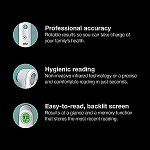 Braun Forehead Thermometer -  Digital Thermometer with Professional Accuracy and Color Coded Temperature Guidance - Thermometer for Adults, Babies, Toddlers and Kids