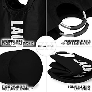 Zulay Home 82L Large Heavy Duty Laundry Basket Collapsible - Non-Slip Padded Laundry Bag With Handles - Waterproof Collapsible Laundry Baskets & Laundry Hampers For Bedroom, Dorm, Travel (Black)