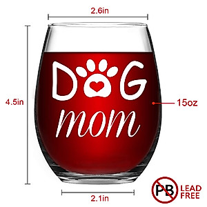 Dog Mom Funny Stemless Wine Glass 15Oz for Women, Dog Lover, Mom, Mother, Wife from Daughter Son Husband