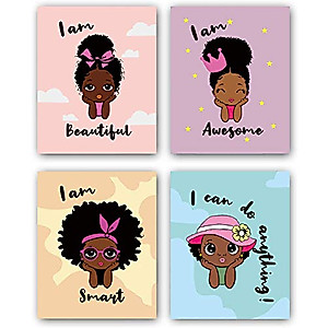 Black Girl Wall Art,Motivational Black Girl Wall Art,African American Girl Art Painting,Inspirational Black Girl Wall Art,Decor for Girls Bedroom,Wall Art for Girls Bedroom, Set of 4 - No Frame,8"x10"
