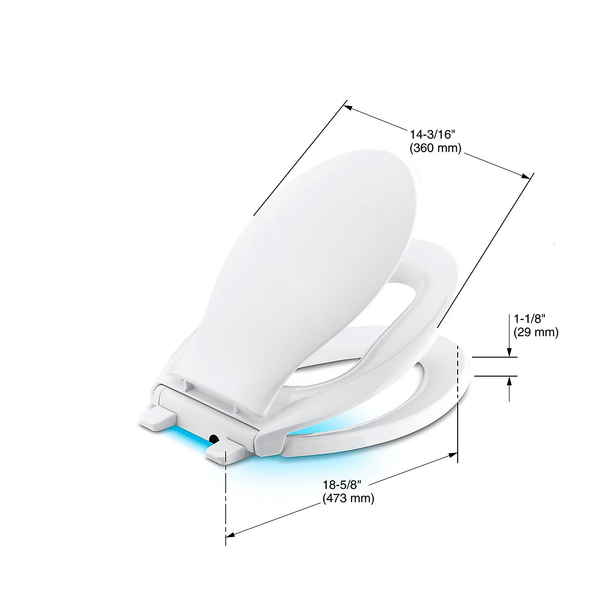 KOHLER K-2599-0 Transitions Nightlight Quiet-Close with Grip-Tight Toilet Seat, White