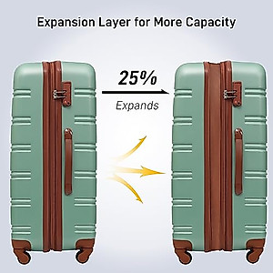 Merax Luggage Sets of 3 Piece Carry on Suitcase Airline Approved,Hard Case Expandable Spinner Wheels (Green&Brown)