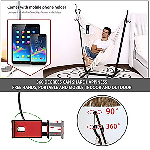 Hammock Chair with Stand and Foot pad Double Hammock Chair Bohemian Style with Tassel Mobile Phone Support manually Adjustable Swing Indoor and Outdoor Garden Porch Capacity 400 pounds