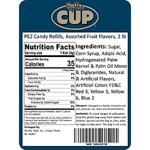 By The Cup PEZ Candy Refills, Assorted Fruit Flavors, 2 Lb Resealable Bag