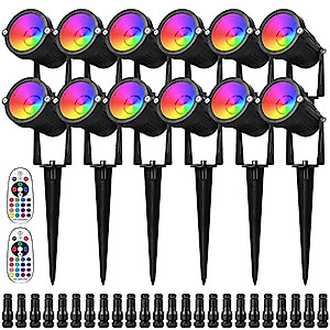 EAGLOD 10W RGBW Led Landscape lighting,Low Voltage Color Changing Landscape Lights Outdoor,12V~24V Waterproof MultiColor Spotlight Garden Decorative Light for Walkway,Tree,Patio(12Pack with Connector)