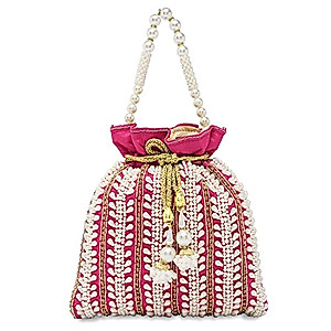 Aheli Rani Pink Potli Bags for Women Evening Bag Clutch Ethnic Bride Purse with Drawstring(P82RP)