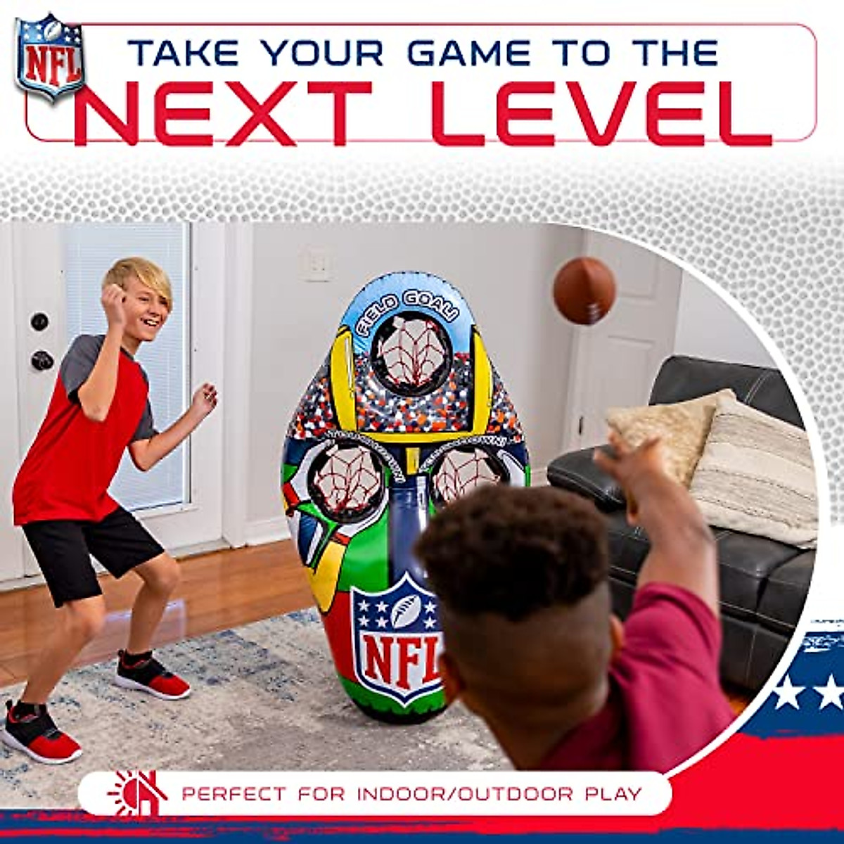 Franklin Sports NFL Inflatable Target Toss Game - Kids Mini Football Throwing Game Set - Portable Indoor + Outdoor Toy Football Target + Mini Footballs - 51"