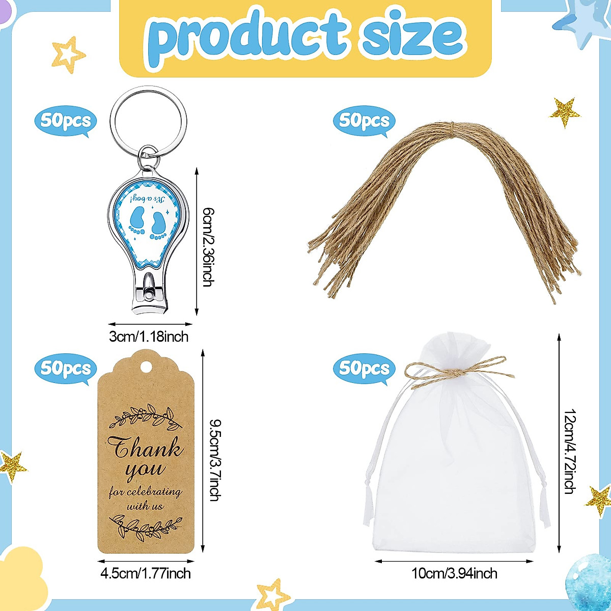 Minatee 50 Set Baby Shower Nail Clipper and Bottle Opener Baby Shower Favors for Guest Gift for Gender Reveal(Boy Foot)