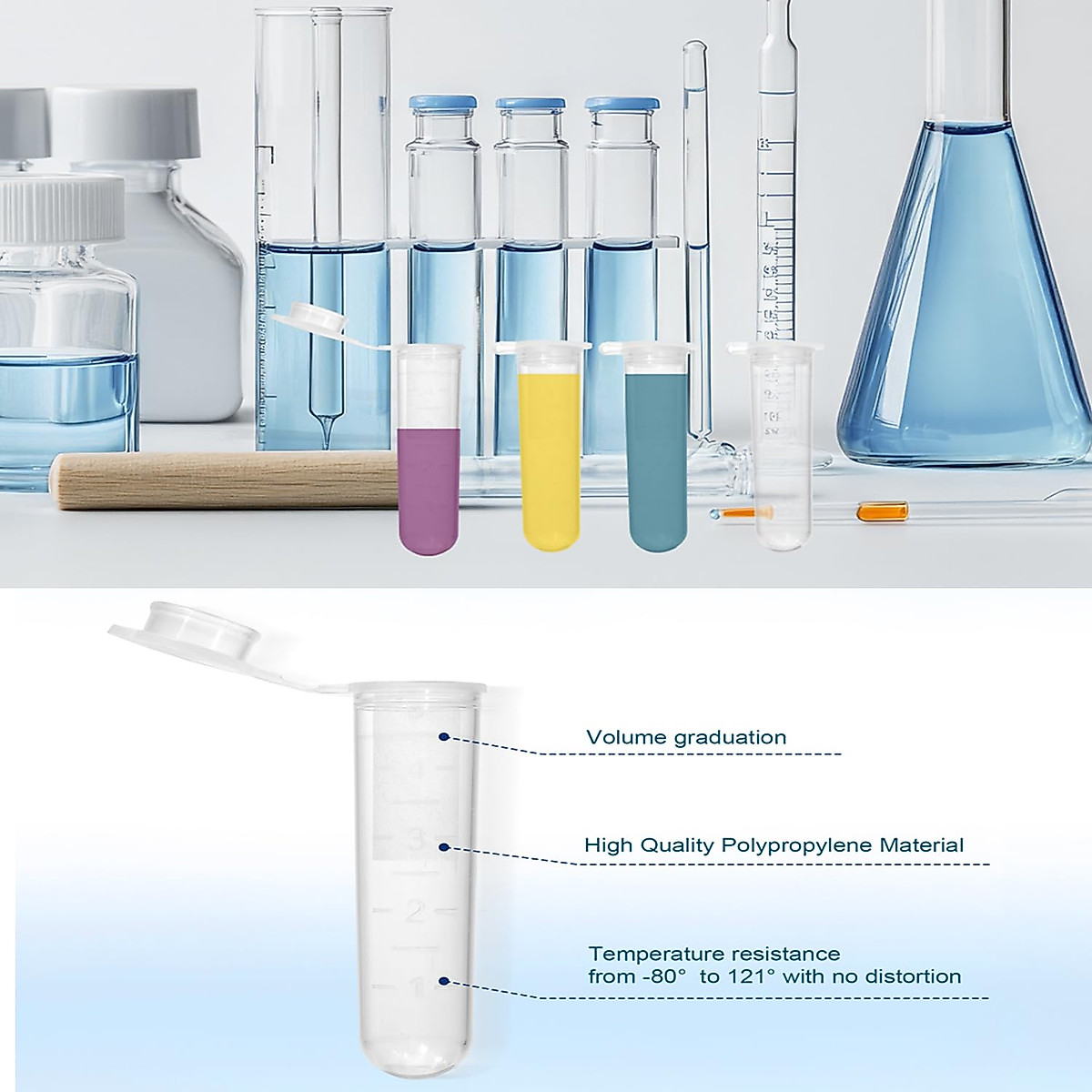 JIUWU Plastic Tube Vial Sample Storage Container 5ml Pack of 50