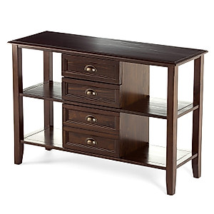 SIMPLIHOME Burlington SOLID WOOD 44 inch Wide Transitional Console Sofa Entryway Table in Mahogany Brown with Storage, 3 Drawers and 4 Shelves, for the Living Room, Entryway and Bedroom