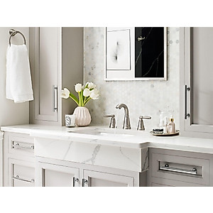 Moen Halle Spot Resist Nickel Widespread Bathroom Faucet with Drain Assembly, Traditional Bathroom Sink Faucet for 3-Hole Applications, 84972SRN