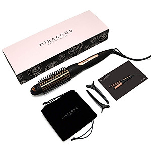 MIRACOMB 3-in-1 Hair Straightener Curling Iron 1.25 Inch Tourmaline Ceramic Flat Iron - Ionic Hot Brush Styler - Anti Scald Curler for Straightening & Curling, 5 Temp Settings (Package May Vary)
