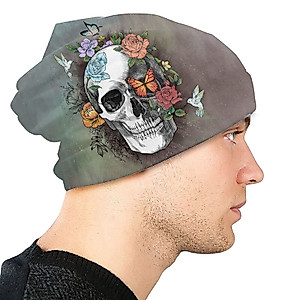 Flower Sugar Skull Beanie Hat Adult Skull Cap Warm Slouchy Knit Hat Headwear Gift for Men Women