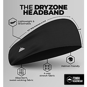 Tough Headwear Mens Sweat Bands - Head Bands Working Out Men Sports Headband Men Performance Headband Men - Athletic Headbands Men Cycling Sweat Band, Football Headbands - Sweat Bands, Black