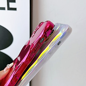 Qokey for iPhone 14 Pro Max Case 6.7 inch,Cute 3D Love Heart Wave Frame Soft TPU Sparkle Bling Laser Colorful Light Glitter Phone Case for iPhone 14 Pro Max for Women Girls Purple