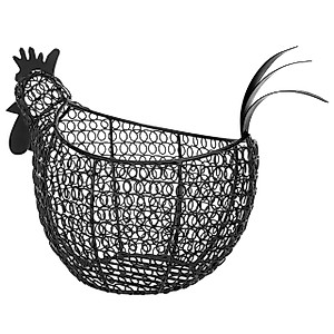 MyGift Aesthetic Black Metal Wire Chicken-Shaped Egg Storage Basket