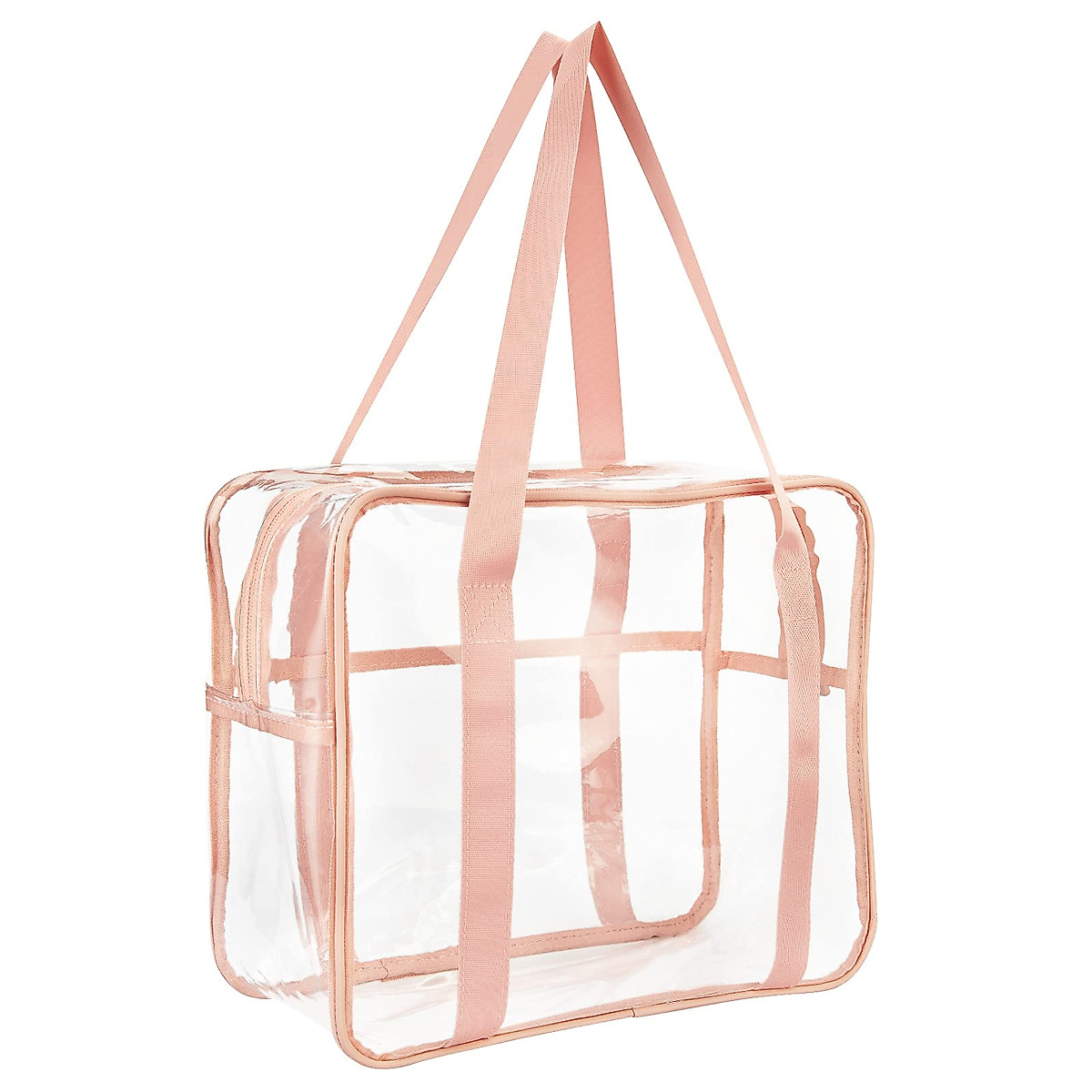 HAOGUAGUA Extra Large Clear Cosmetic Makeup Bag, Transparent PVC Tote Shoulder Bag Stadium Approved, Waterproof Clear Toiletry Carry Pouch Makeup Artist Bag Diaper Bag (Pink)