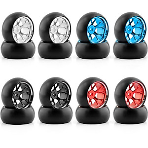 BrewJa Hard Plastic Drift Tire Tyres Metal Wheel Rim Compatible with Wltoys 284131 K969 K989 Kyosho Mini-Z 1/28 RC Car Upgrades Parts (Color : Silver)