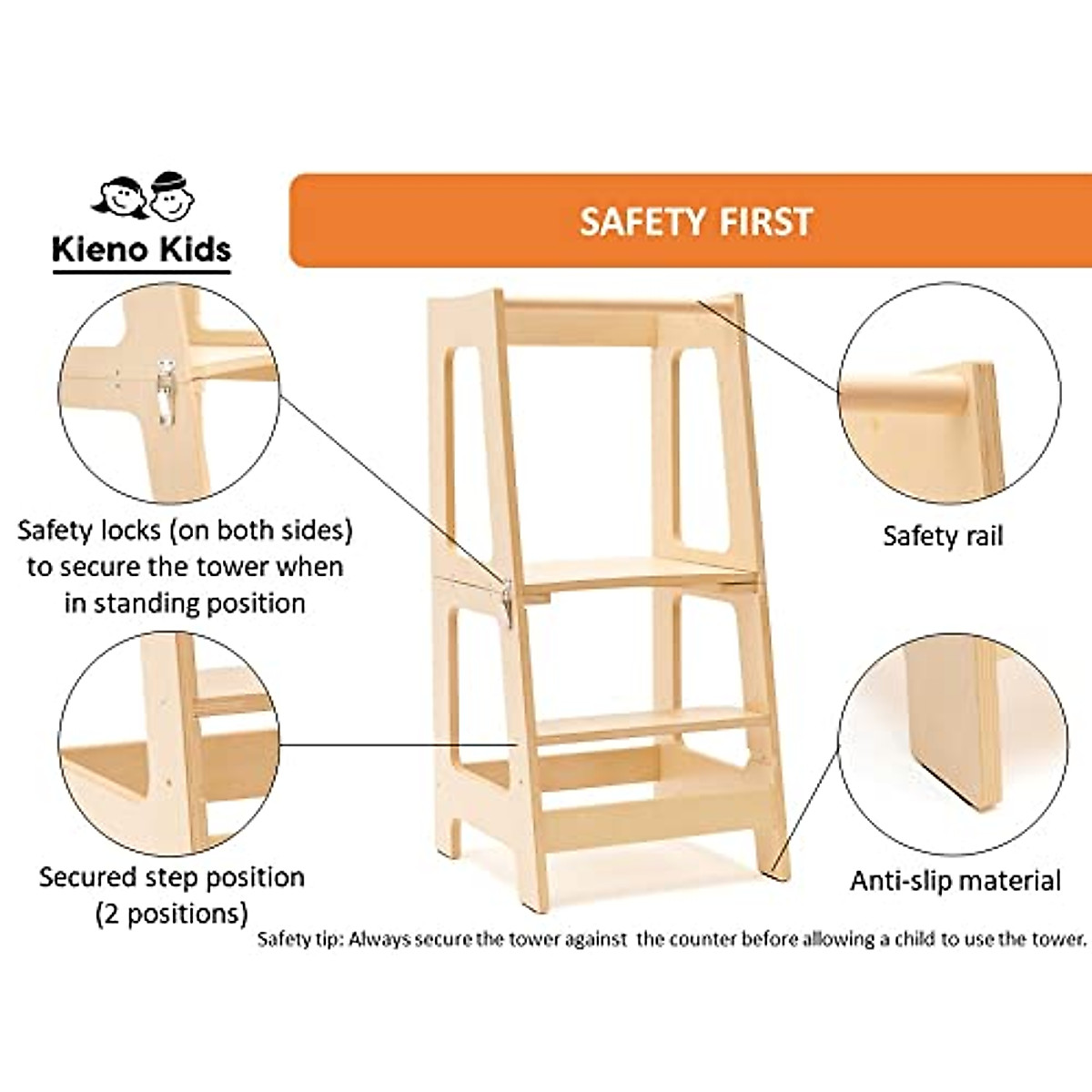Learning Toddler Desk & Toddler Tower - Foldable 2 in 1 Kitchen Stool & Desk for Toddlers. Convenient Toddler Standing Tower, Converts Into a Toddler Table / Desk for Toddler (Natural Wood)