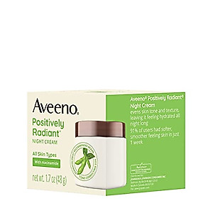 Aveeno Positively Radiant Intensive Moisturizing Night Cream with Total Soy Complex & Vitamin B3, Oil-Free, Non-Greasy, Hypoallergenic & Non-Comedogenic, 1.7 oz