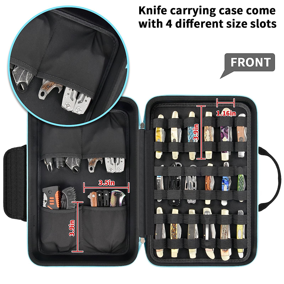 Knife Display Case for 45+ Pocket Knives, for Butterfly Knife Storage Bag, Folding Knives Organizer Holder Box, Knives Collection Protector for Survival, Tactical, Outdoor, Kitchen, EDC Mini Knife