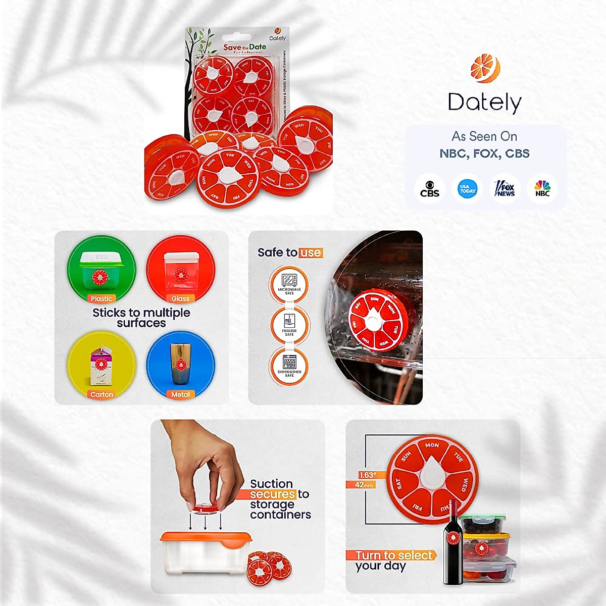 Dately Food Storage Planner | Save the Date for Leftovers | Meal Prep Planning Indicator for Kitchen Food Containers, Snacks and Food Freshness, 4 PK