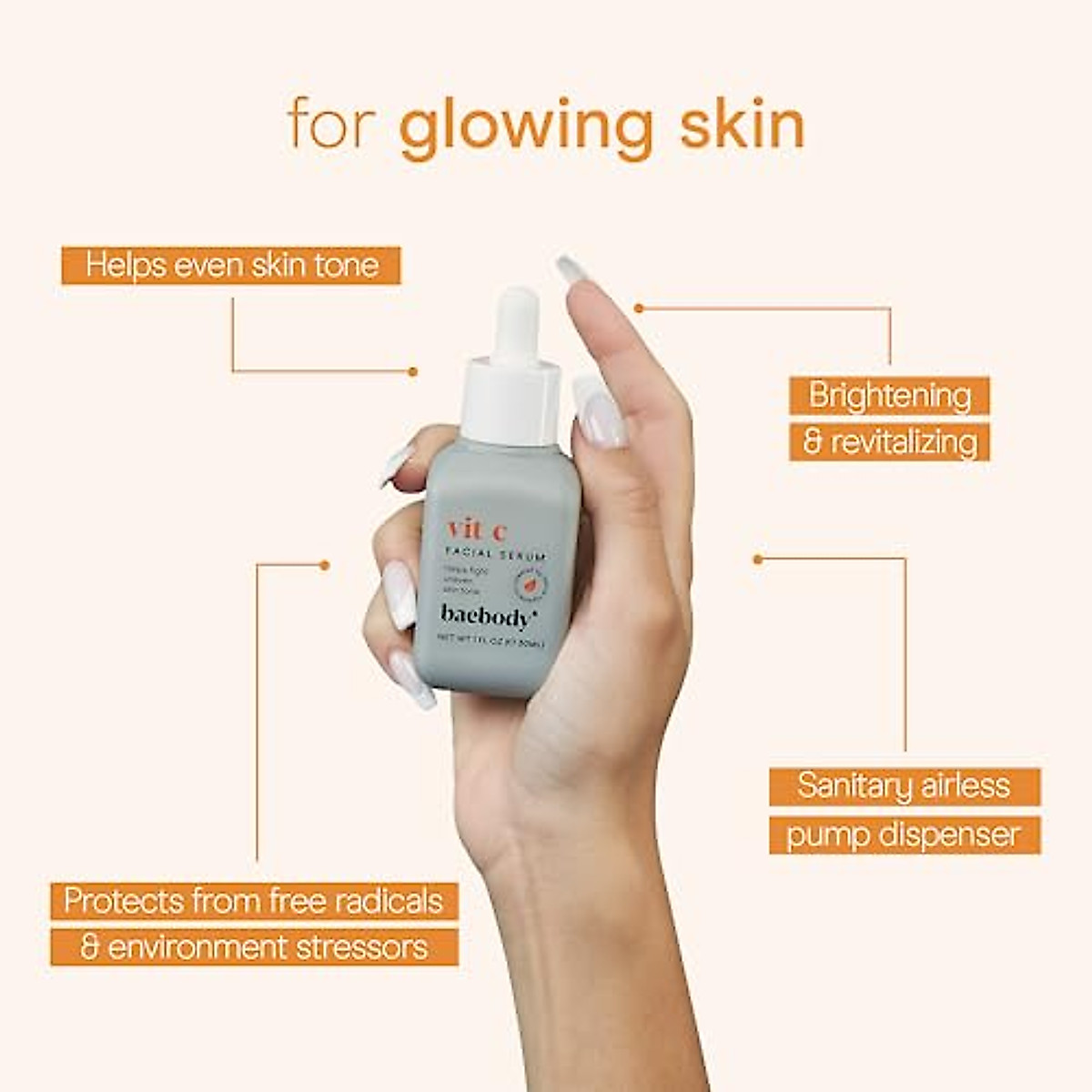 Baebody Made in USA Vitamin C Face Serum - Vitamin C Serum for Dark Spots & Dull Skin - Day & Night Vitamin C Serum for Face - Vit C Serum Hyaluronic Acid & Vitamin E, 1 fl oz/30 ml