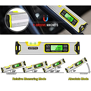 12-Inch Digital Torpedo Level and Protractor Aluminum Inclinometer Angle Finder with Backlight LED Display & V-Groove Magnetic Base, IP54 Dust/Water Resistant Smart Level