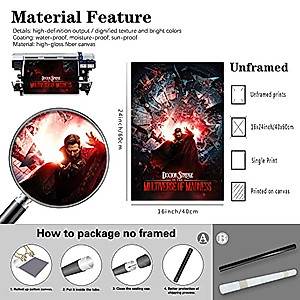 SenNJArt Dr Strange Poster Multiverse of Madness Poster Print on Canvas Doctor Strange Wall Art Super Hero Poster Art Paitings HD Movie Poster Wall Decor for Bedroom Livingroom 16x24In Unframed
