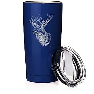Smooth Body Tumbler Stainless Steel Vacuum Insulated Travel Mug Cup Gift Elk Head (Blue, 20 oz)