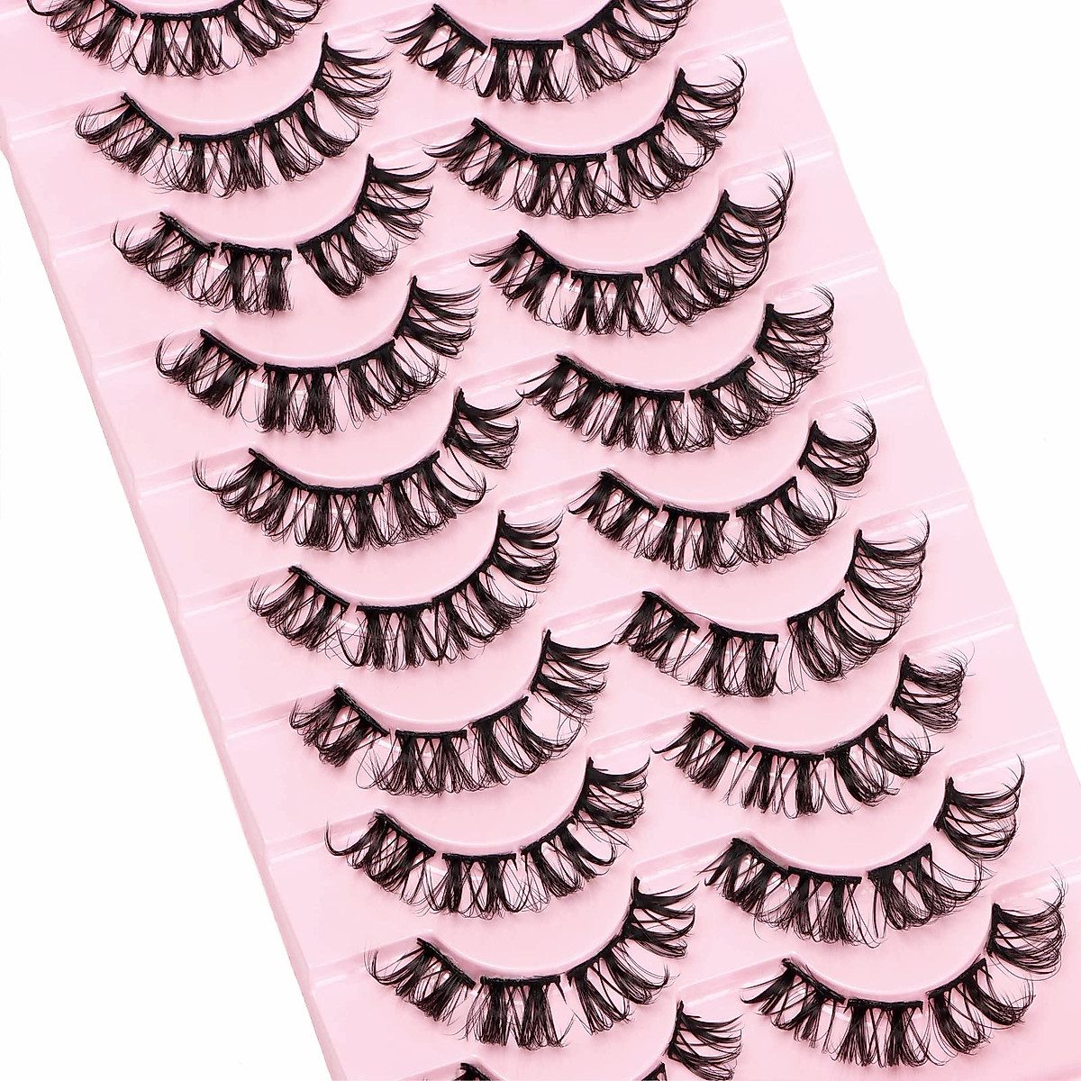 DSLONG 10 Pairs Cluster Lashes D Curl Russian Strip Lashes Fluffy False Eyelashes Individual Natural Wispy Lashes DIY Eyelashes Extension At Home (D01)