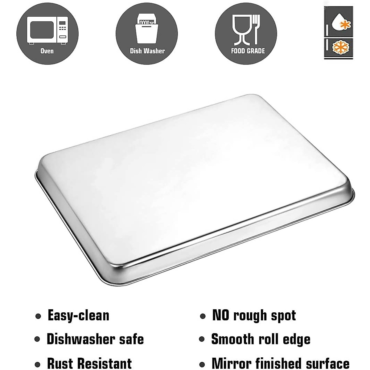 Small Baking Sheets Pans, HOHUNGF Mini Stainless Steel Cookie Sheets & Toaster Oven Tray Pan,Non Toxic & Healthy,Superior Mirror Finish & Easy Clean, Dishwasher Safe, 9.4 x 7x 1 inch, Silver, 9.4inch