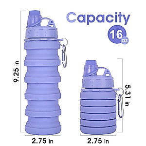 MAKERSLAND Collapsible Water Bottle for Adults, Boys, Students, Kids, Reusable Silicone Foldable Water Bottles for Travel Camping Hiking, Portable Sports Water Bottle, Purple
