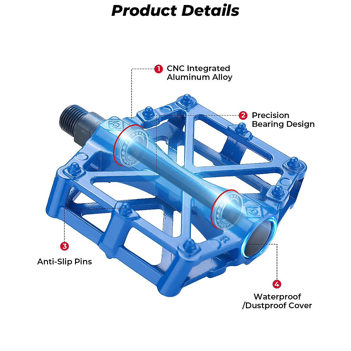 KEMIMOTO Mountain Bike Pedals MTB Bicycle Flat Pedals, 9/16'' CNC Aluminum Durable Sealed Bearings for Most Bikes BMX MTB Enduro Downhill Trail (Two Pack) (Blue)