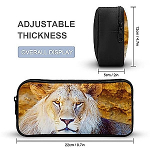 African Lion Teen Adult Pencil Case Large Capacity Pen Pencil Bag Durable Storage Pouch